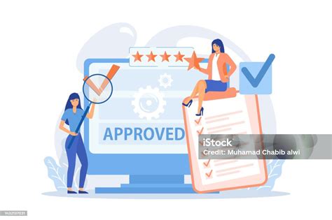 승인 표시 제품 이점 평가 및 리뷰 요구 사항 충족 고품질 표시 품질 관리 표시 품질 보증 기호 개념 플랫 벡터 현대 일러스트