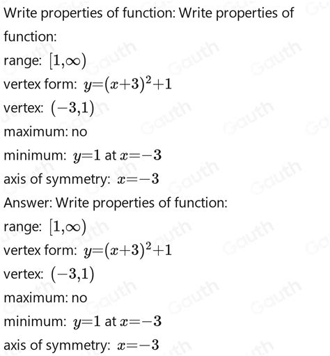 Solved Identify The Vertex The Axis Of Symmetry The Maximum Or Minimum Value And The Range