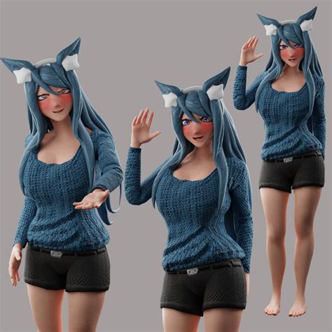 3d Model Anime Character In Blender Rigged And Fbx File