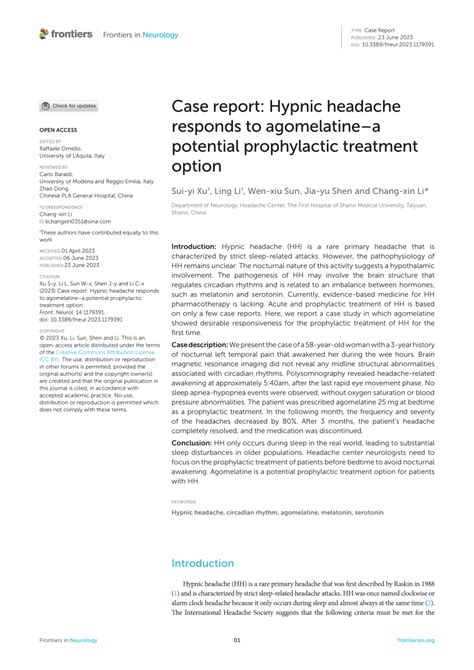 Pdf Case Report Hypnic Headache Responds To Agomelatine A Potential