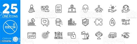 Outline Icons Set Lock Bitcoin Chart And Video Conference Icons For Website App Vector Stock