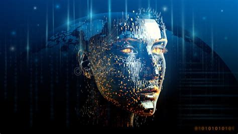 Ai Artificial Intelligence Concept Woman Holographic Face Stock