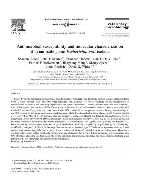 Pdf Antimicrobial Susceptibility And Molecular Characterization Of