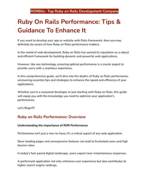 ruby on rails performance tips and guidance to enhance it pdf