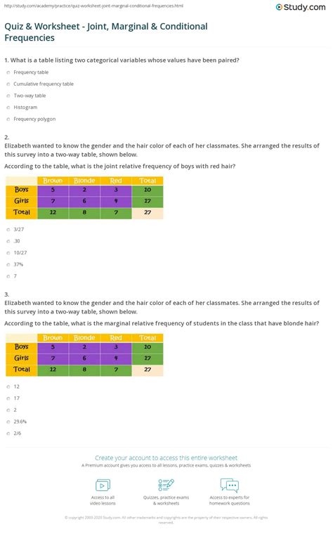 Two Way Frequency Table Worksheet E