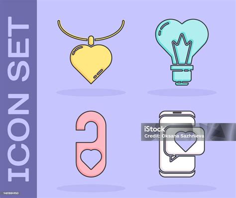 설정 온라인 데이트 앱 및 채팅 하트 모양의 펜던트가있는 목걸이 전구 아이콘에 하트와 하트 모양으로 방해하지 마십시오 벡터 0명에 대한 스톡 벡터 아트 및 기타 이미지