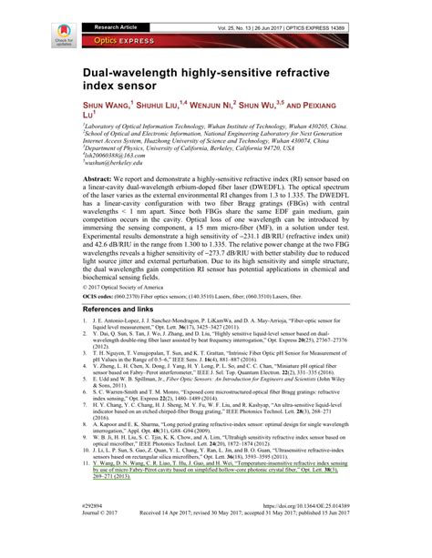Pdf Dual Wavelength Highly Sensitive Refractive Index Sensor