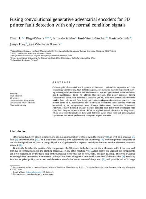 Pdf Fusing Convolutional Generative Adversarial Encoders For 3d Printer Fault Detection With