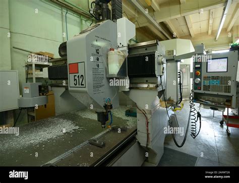 Computer Numerical Control Milling Machine Set For Work Drill Boring Hole In A Metal Piece