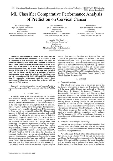 Pdf Ml Classifier Comparative Performance Analysis Of Prediction On Cervical Cancer