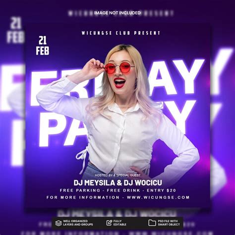 Psd 클럽 Dj 파티 전단지 소셜 미디어 게시물 및 웹 배너 템플릿 프리미엄 Psd 파일