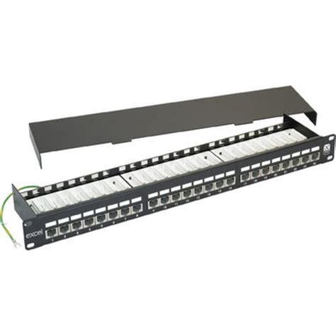 Excel Cat5e 24 Port Screened Patch Panel 1U LSA Punch Down Black Industrial Network Cable