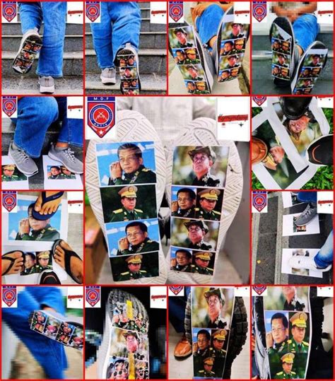 အကြမ်းဖက် မင်းအောင်လှိုင် မွေးနေ့မှစ၍ မြန်မြန်သေပါစေ ကျိန်စာတိုက်၊ မင်းအောင်လှိုင်ပုံကို ဖိနပ