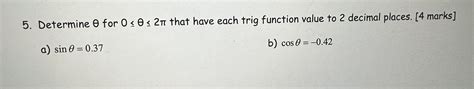 Solved Determine θ for θ π that have each trig function Chegg