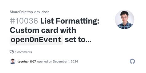 List Formatting Custom Card With `openonevent` Set To `hover` Does Not Open · Issue 10036