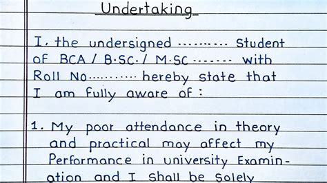 undertaking for attendance in college college application for low