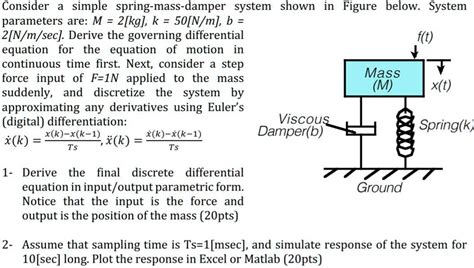Solved Consider A Simple Spring Mass Damper System Shown In The Figure