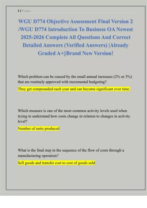 Wgu D774 Objective Assessment Final Version 2 Wgu D774 Introduction To Business Oa Newest
