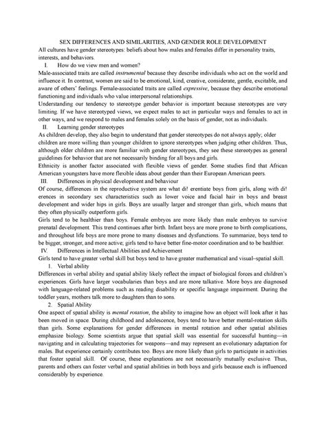 Chapter 14 Sex Differences And Similarities SEX DIFFERENCES AND SIMILARITIES AND GENDER ROLE