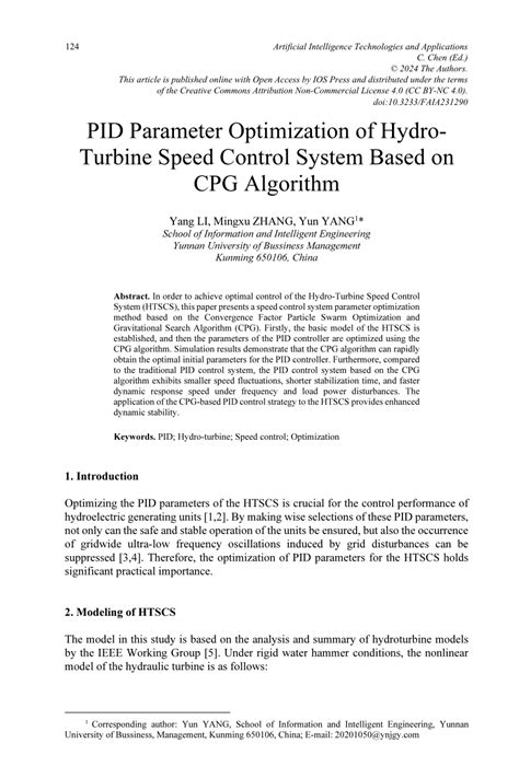 PDF PID Parameter Optimization Of Hydro Turbine Speed Control System