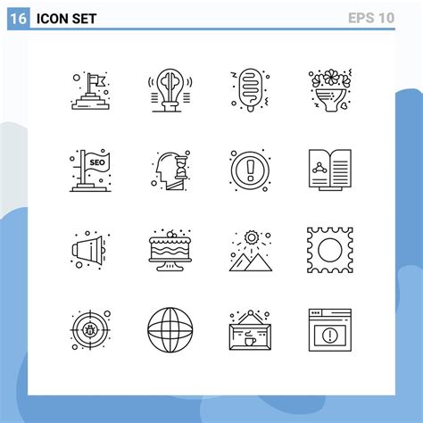 Editable Vector Line Pack Of 16 Simple Outlines Of Idea Celebrate