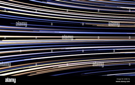 Colorful Flashing Neon Lines In Many Horizontal Bended Rows Flowing Fast On Black Background