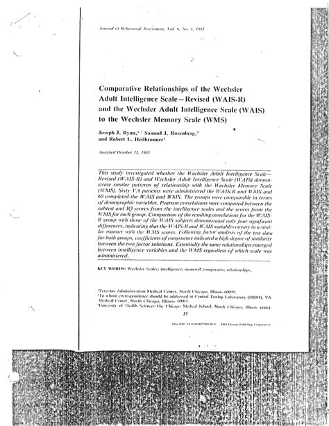 PDF Comparitive Relationships Of The Wechsler Adult Intelligence Scale Revised WAIS R And