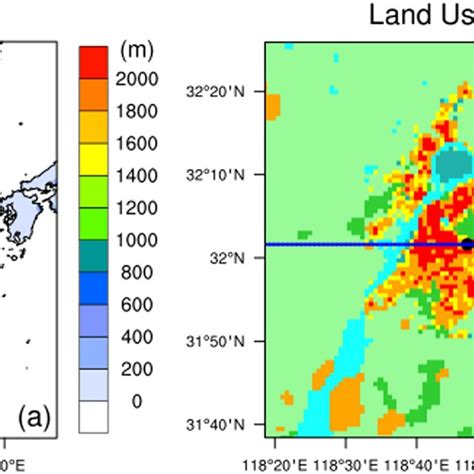 A Location And Terrain Height M Of Four Nested Domains B The