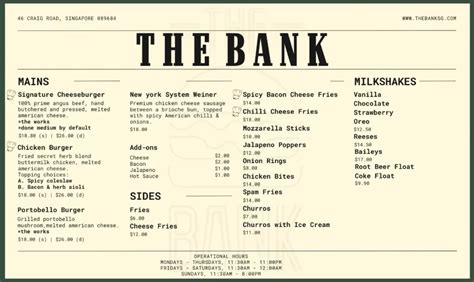 The Bank Menu Singapore And Updated Prices April 2025