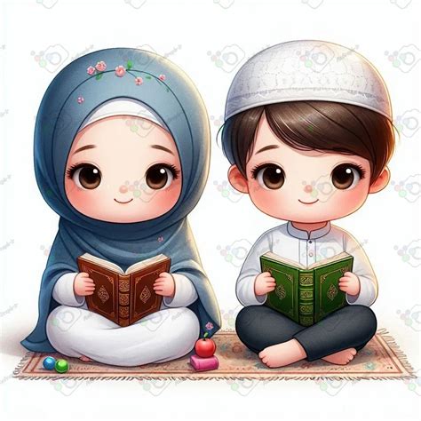 بک گراند کودکانه دختر ناز کوچولوی با حجاب و پسر کوچولو در حال قرآن خواندن کد 42854 ویژه عکس گراف