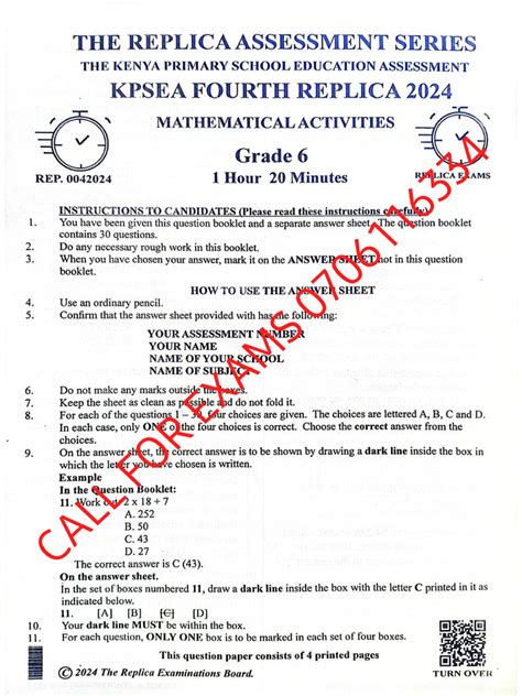 Replica Fourth Kpsea Maths Pdf