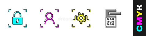 Set Fingerprint With Lock Face Recognition Rejection Voice And Digital Door Icon Vector Stock