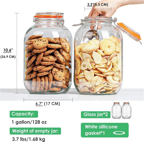 Airtight 1 Gallon Glass Jars With Wide Mouth Set Of 2 For Fermenting Canning And Preserving