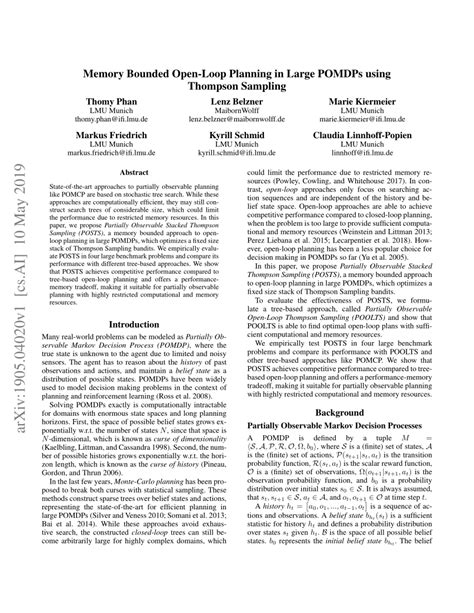 Pdf Memory Bounded Open Loop Planning In Large Pomdps Using Thompson