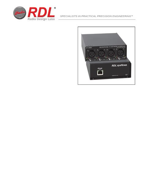 Rdl Four Xlr Female Microphone Inputs To Rj45 Network Interface User Manual 2 Pages