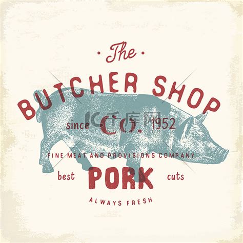 肉店复古标志猪肉制品屠宰标志模板复古风格高清摄影大图 千库网