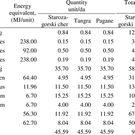 Structure Of Energy Inputs And Outputs Download Table