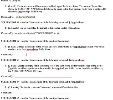 Solved Use The Tar Utility To 1 1 Mark Use Tar To Create