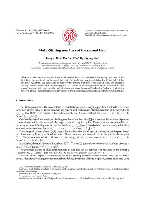 Pdf Multi Stirling Numbers Of The Second Kind