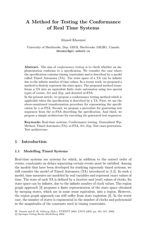 Pdf A Method For Testing The Conformance Of Real Time Systems