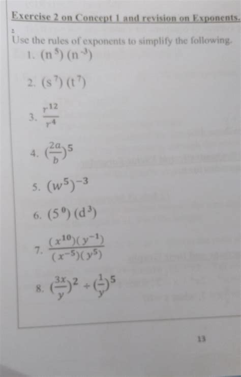 Solved Exercise On Concept And Revision On Exponent Use Chegg