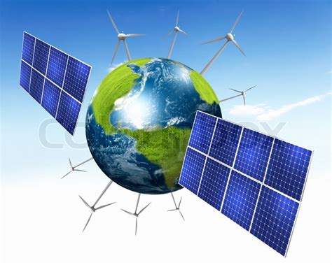 Green planet earth with solar energy batteries installed on it | Stock ...