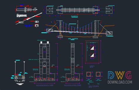 Bridge Technical Architectural Drawing Blueprint In Red White And Black