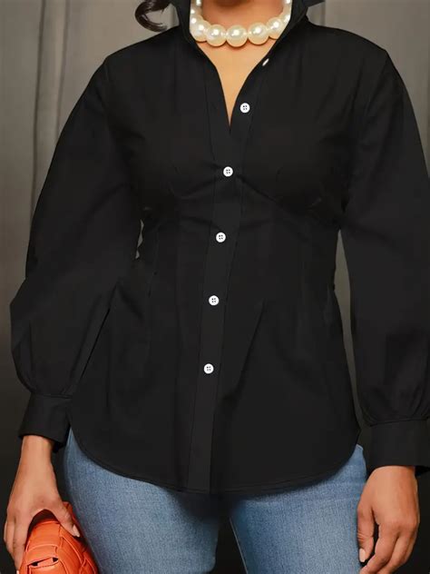 Plus Size Casual Blouse Womens Plus Solid Long Sleeve Temu Portugal