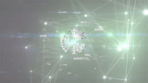 Animation Of Network Of Connections Over Globe With Data Processing On