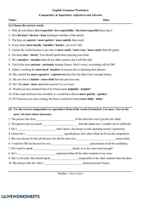 Comparative Superlative Adverbs Worksheet Have Fun Teaching