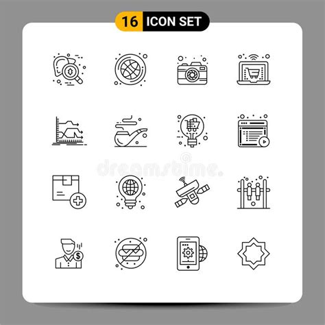 Modern Set Of 16 Outlines And Symbols Such As Forward Laptop Game