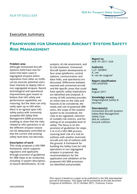 Pdf Framework For Unmanned Aircraft Systems Safety Risk Management