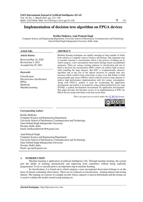 Pdf Implementation Of Decision Tree Algorithm On Fpga Devices