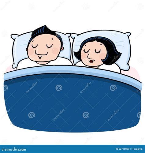 Couple Sleeping In Bed Illustration On White Background Stock